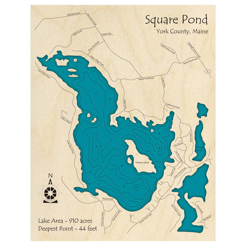 Square Pond, Maine 3D Custom Wood Map – Lake Art LLC