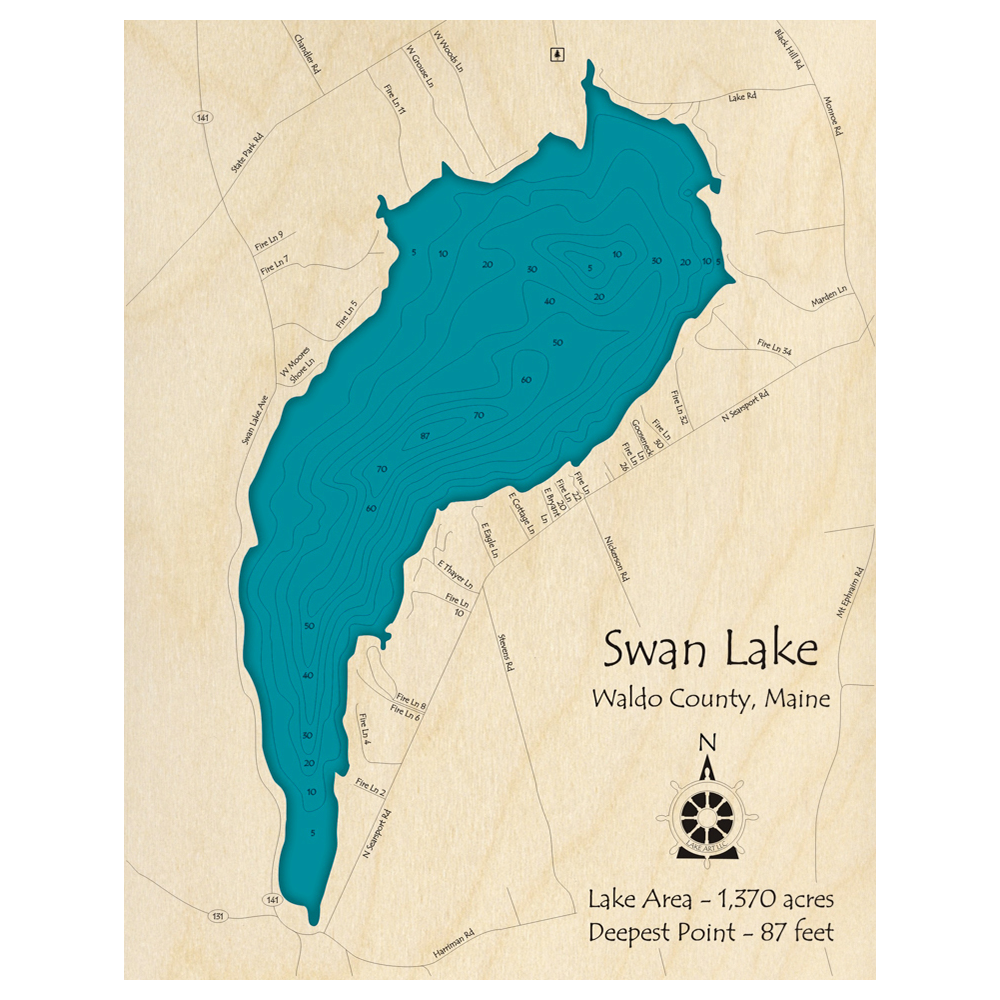 Swan Lake, Maine 3D Custom Wood Map – Lake Art LLC