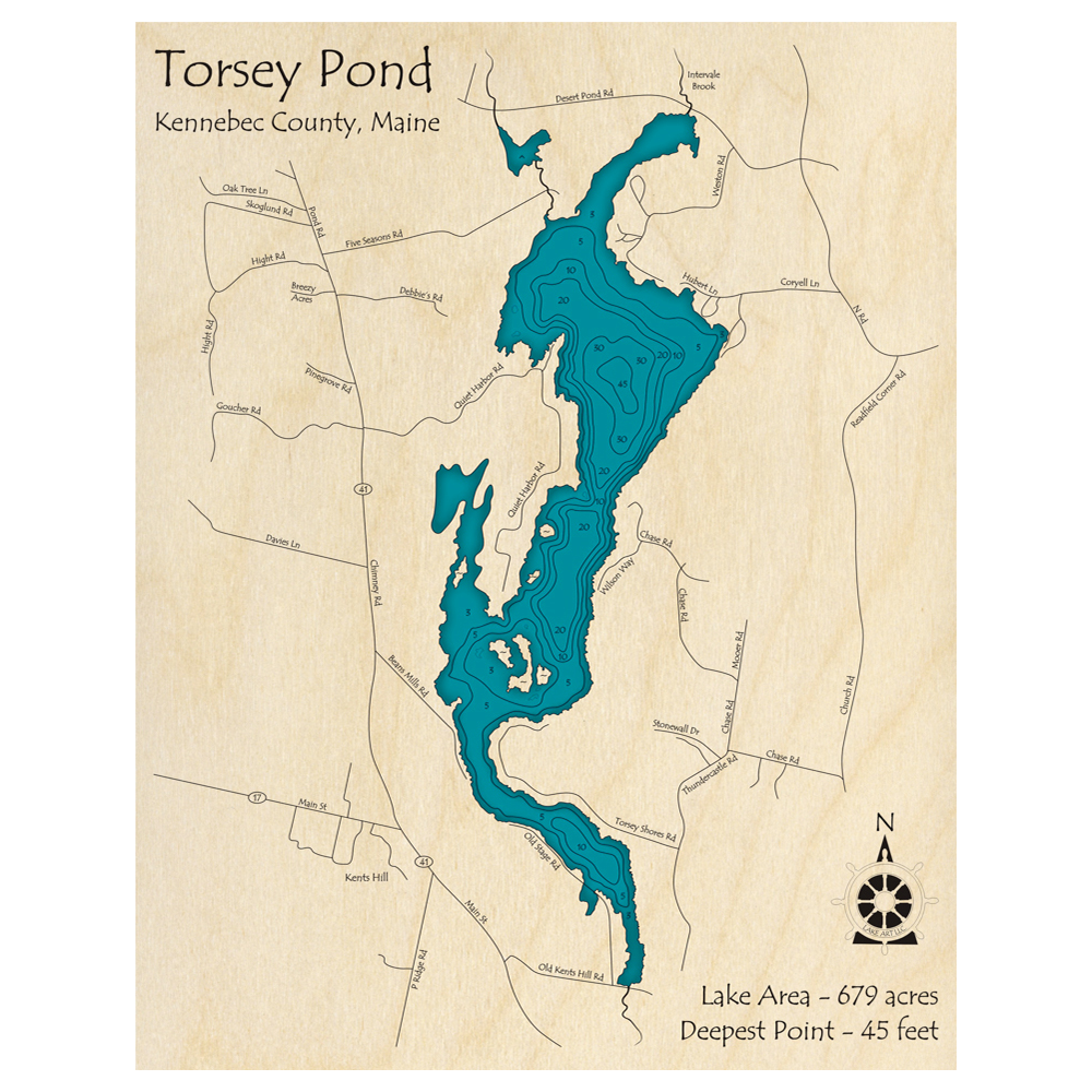 Torsey Lake, Maine 3D Custom Wood Map – Lake Art LLC