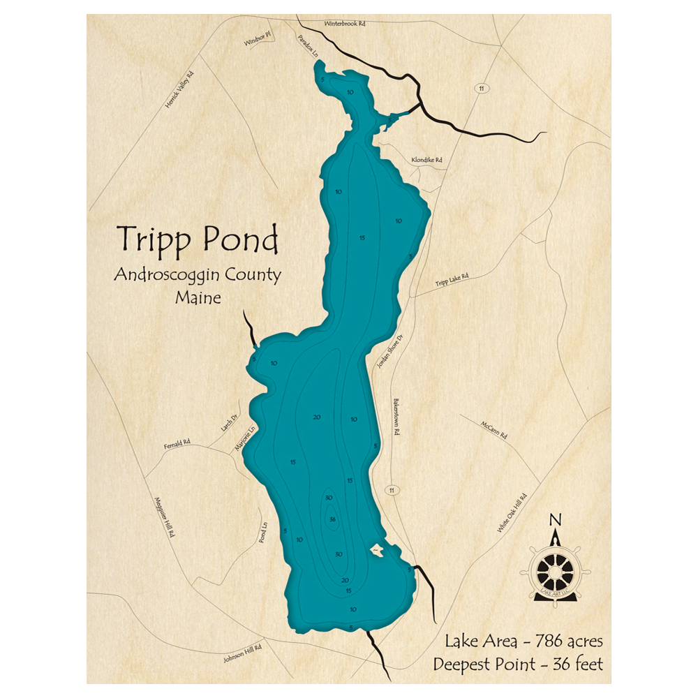 Tripp Pond, Maine 3D Custom Wood Map – Lake Art LLC