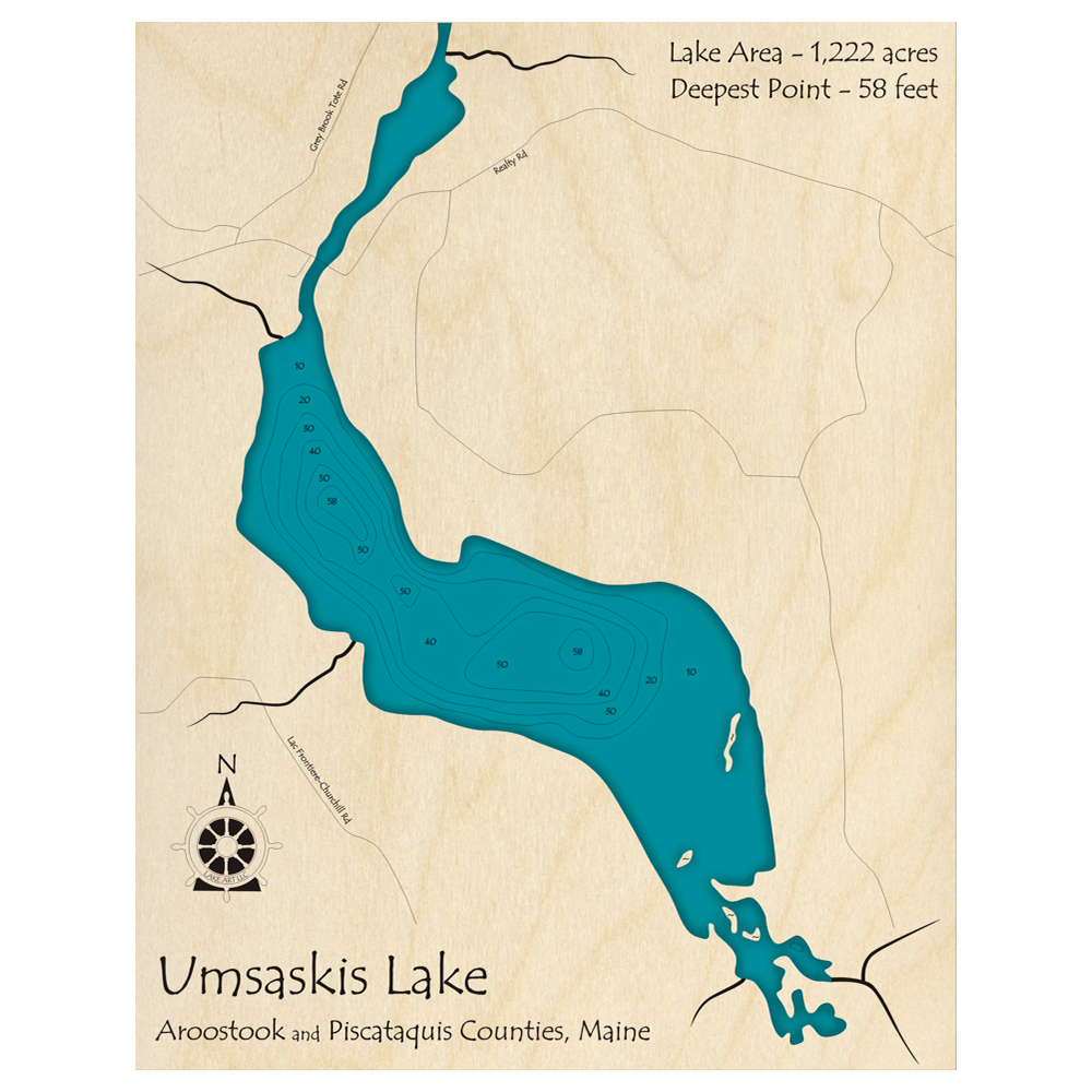 Umsaskis Lake, Maine 3D Custom Wood Map – Lake Art LLC