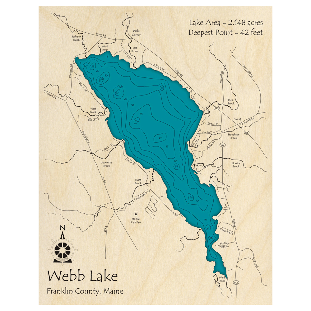 Webb Lake, Maine 3D Custom Wood Map – Lake Art LLC