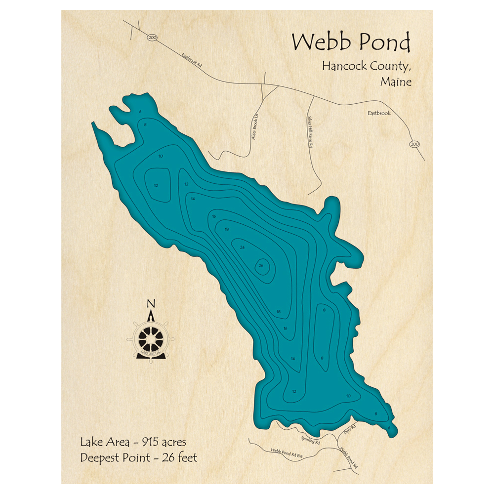 Webb Pond, Maine 3D Custom Wood Map – Lake Art LLC