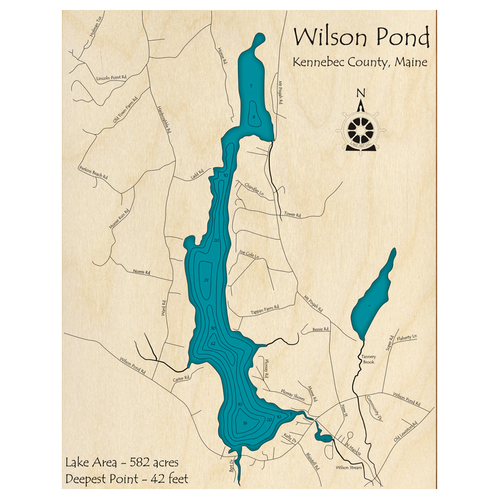 Wilson Pond, Maine 3D Custom Wood Map – Lake Art LLC