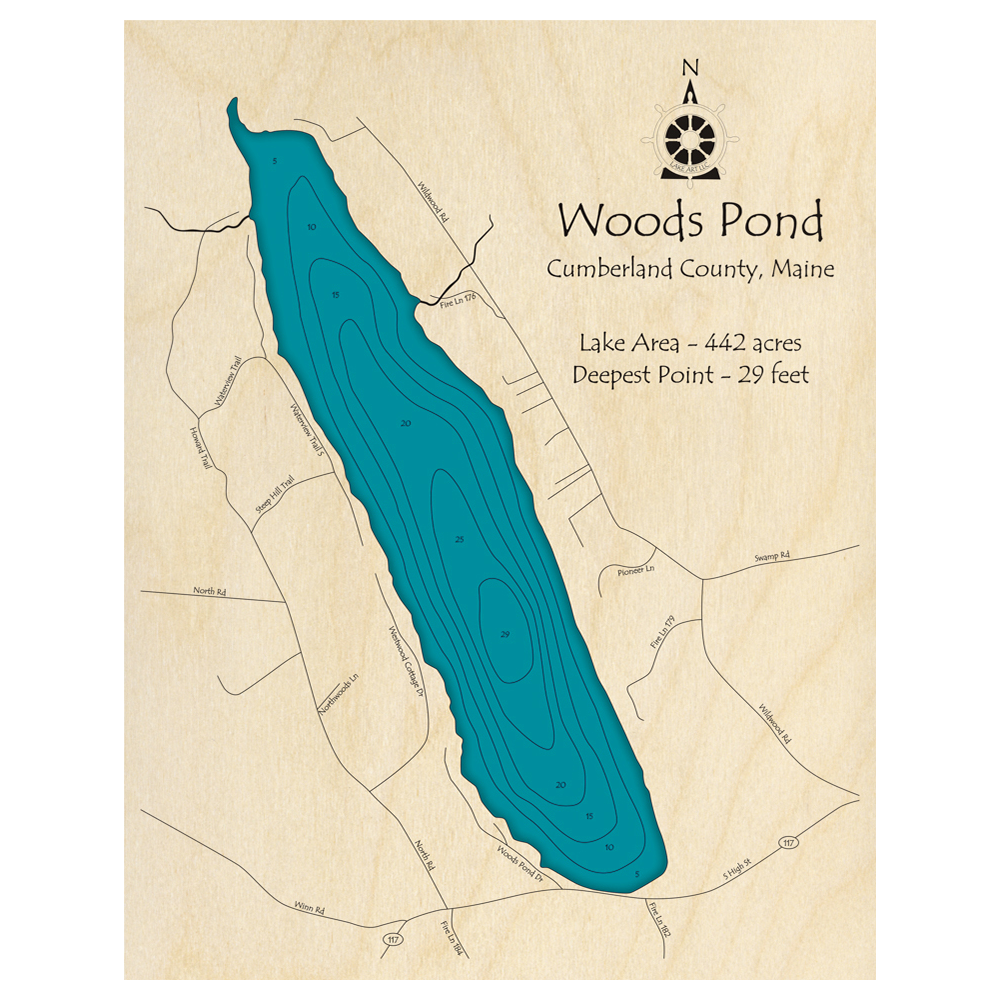 Woods Pond, Maine 3D Custom Wood Map – Lake Art LLC