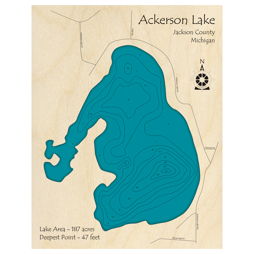 Ackerson Lake, Michigan 3D Custom Wood Map – Lake Art LLC
