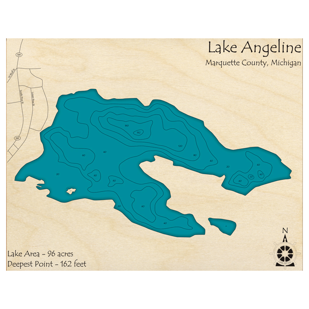 Lake Angeline, Michigan 3D Custom Wood Map – Lake Art LLC