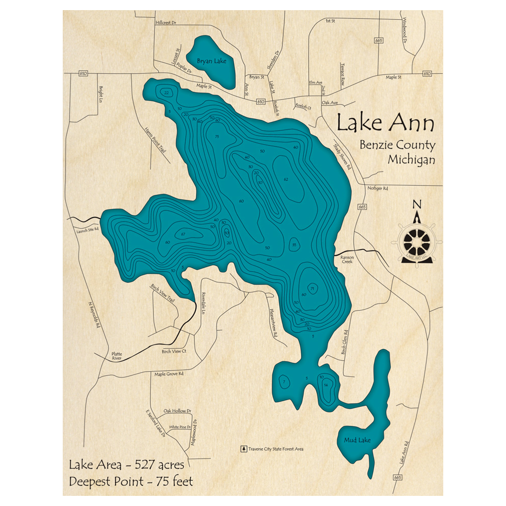 Lake Ann, Michigan 3D Custom Wood Map – Lake Art LLC