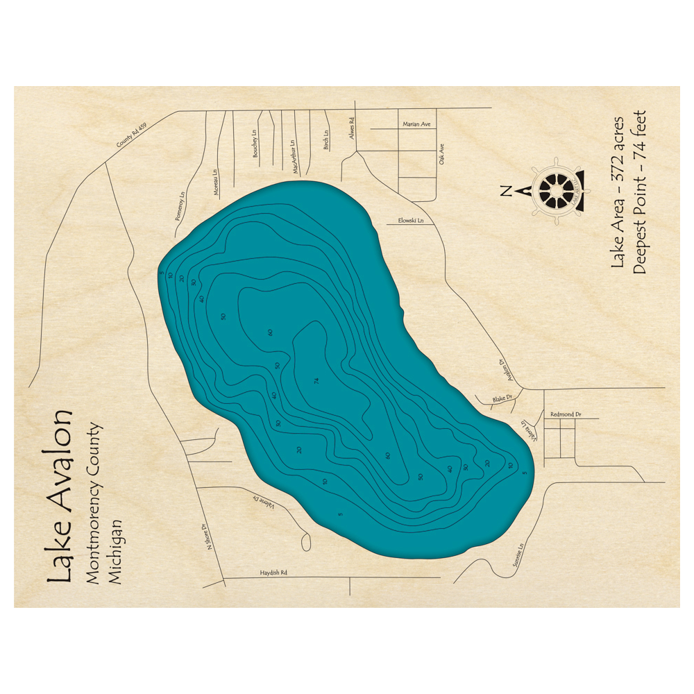 Lake Avalon, Michigan 3D Custom Wood Map – Lake Art LLC