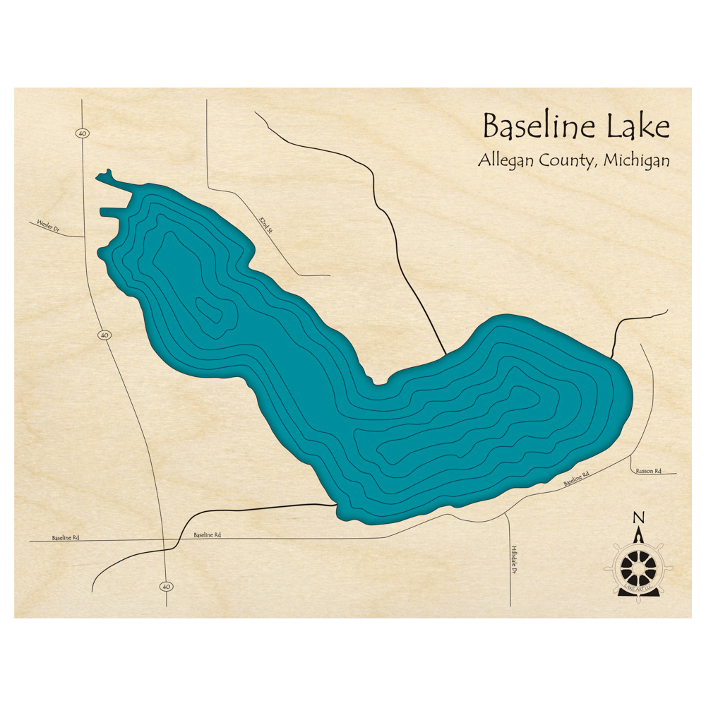 Baseline Lake, Michigan 3D Custom Wood Map – Lake Art LLC