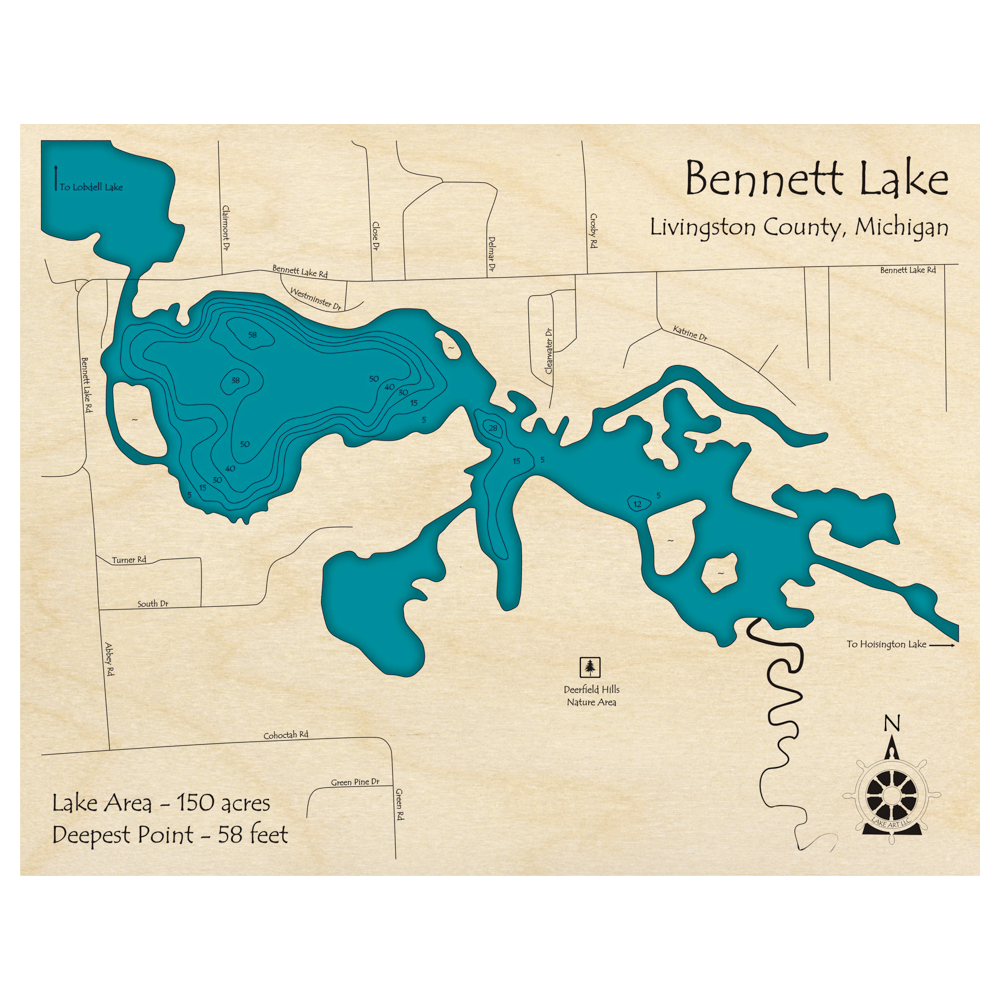 Bennett Lake, Michigan 3D Custom Wood Map – Lake Art LLC