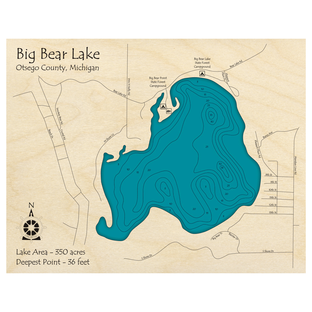 Big Bear Lake, Michigan 3D Custom Wood Map – Lake Art LLC