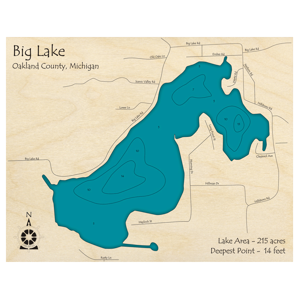 Big Lake, Michigan 3D Custom Wood Map – Lake Art LLC