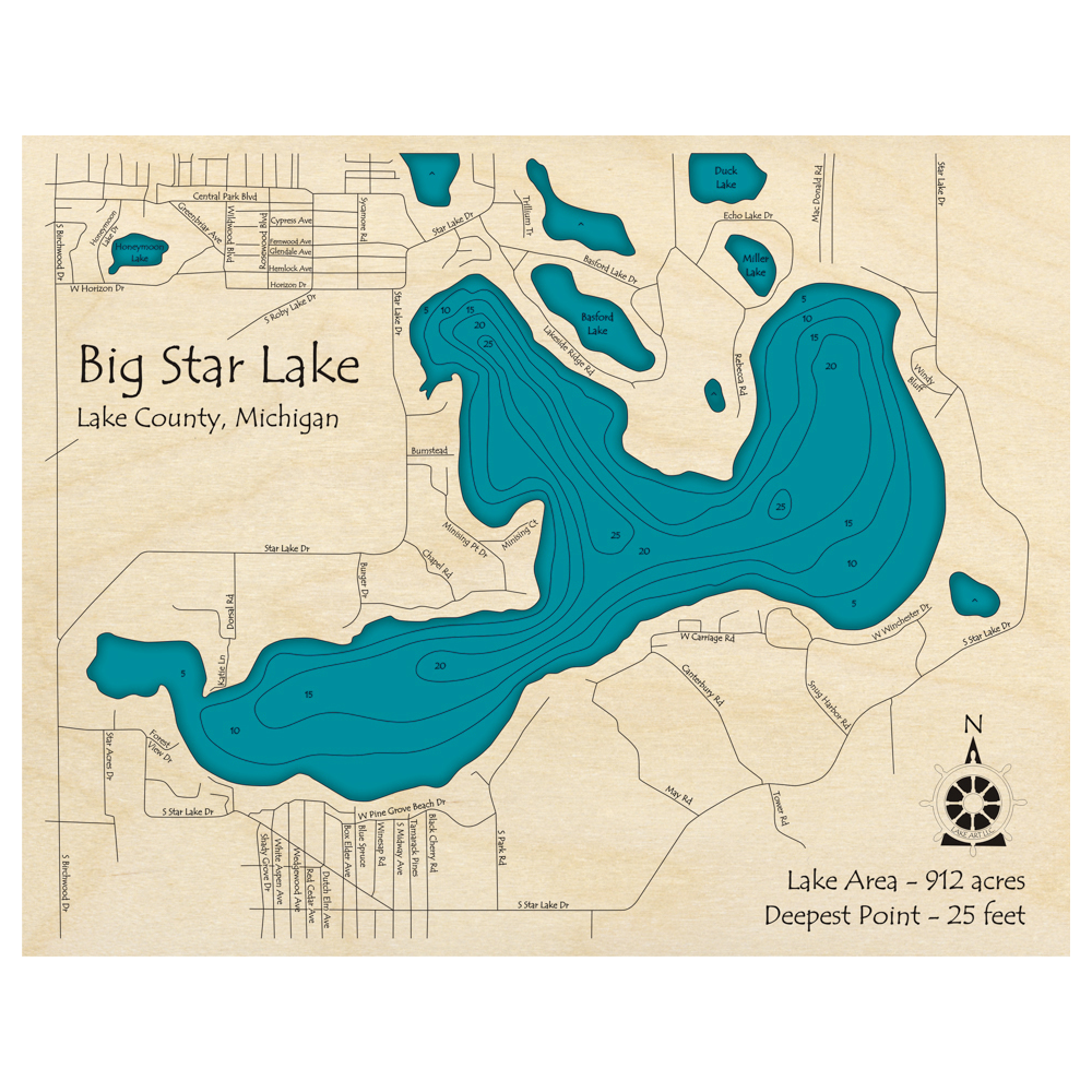 Big Star Lake, Michigan 3D Custom Wood Map – Lake Art LLC