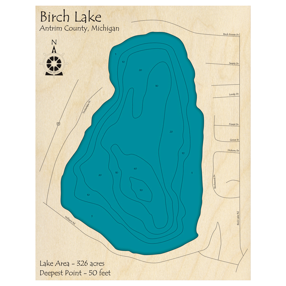 Birch Lake, Michigan 3D Custom Wood Map – Lake Art LLC