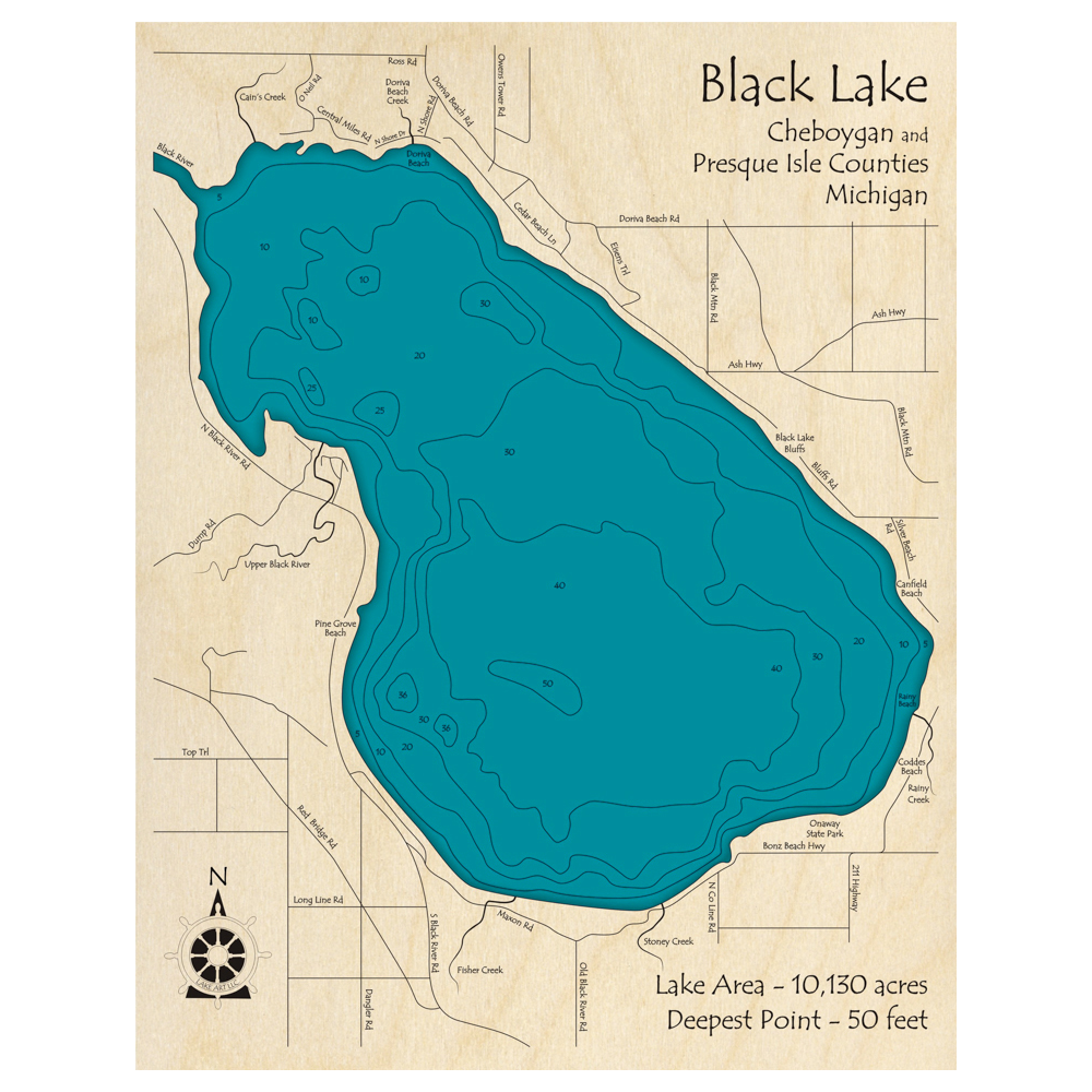 Black Lake, Michigan 3D Custom Wood Map – Lake Art LLC