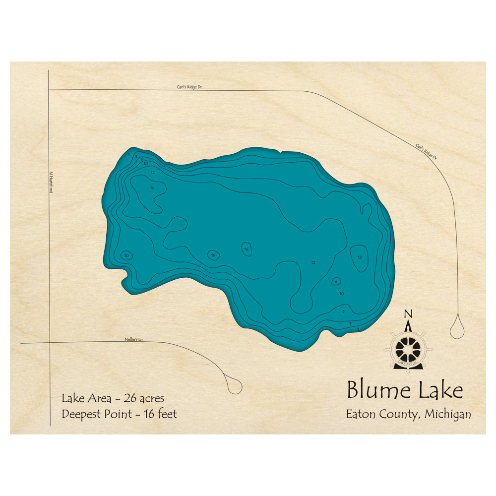 Blume Lake, Michigan 3D Custom Wood Map – Lake Art LLC