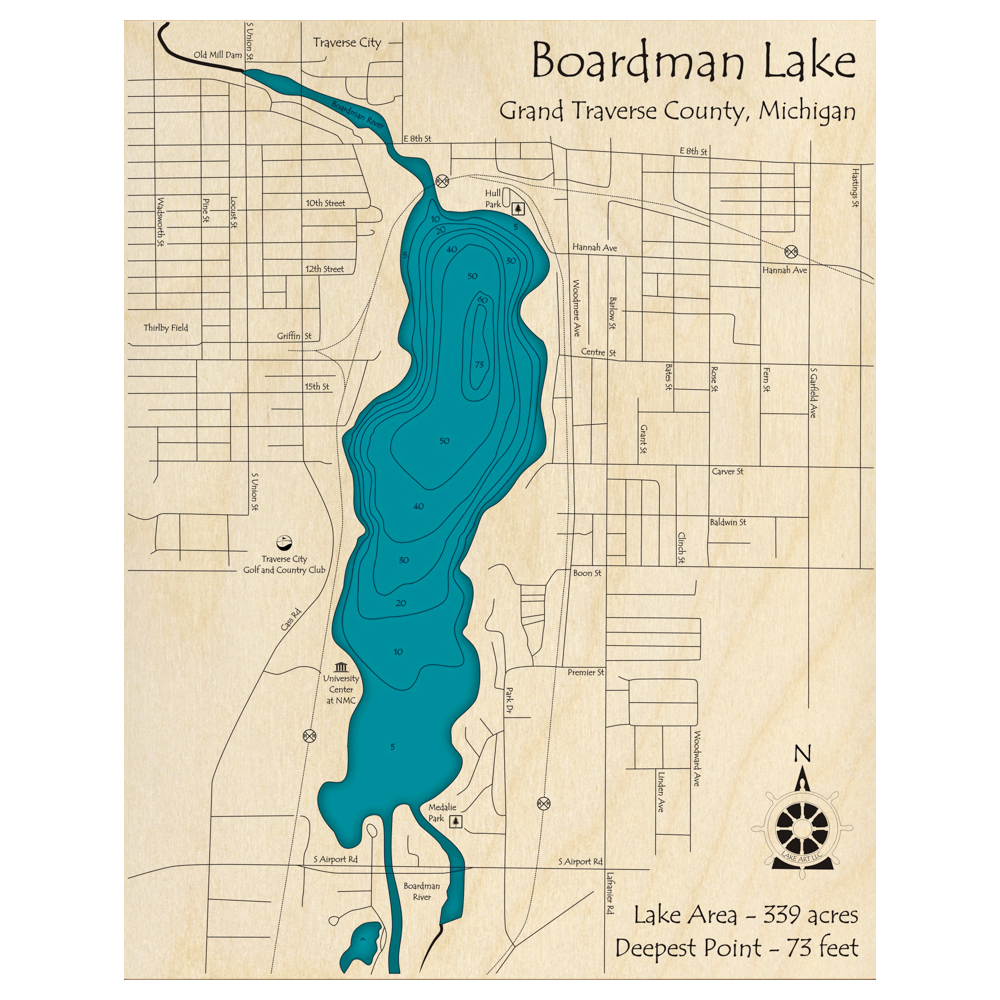 Boardman Lake, Michigan 3D Custom Wood Map – Lake Art LLC