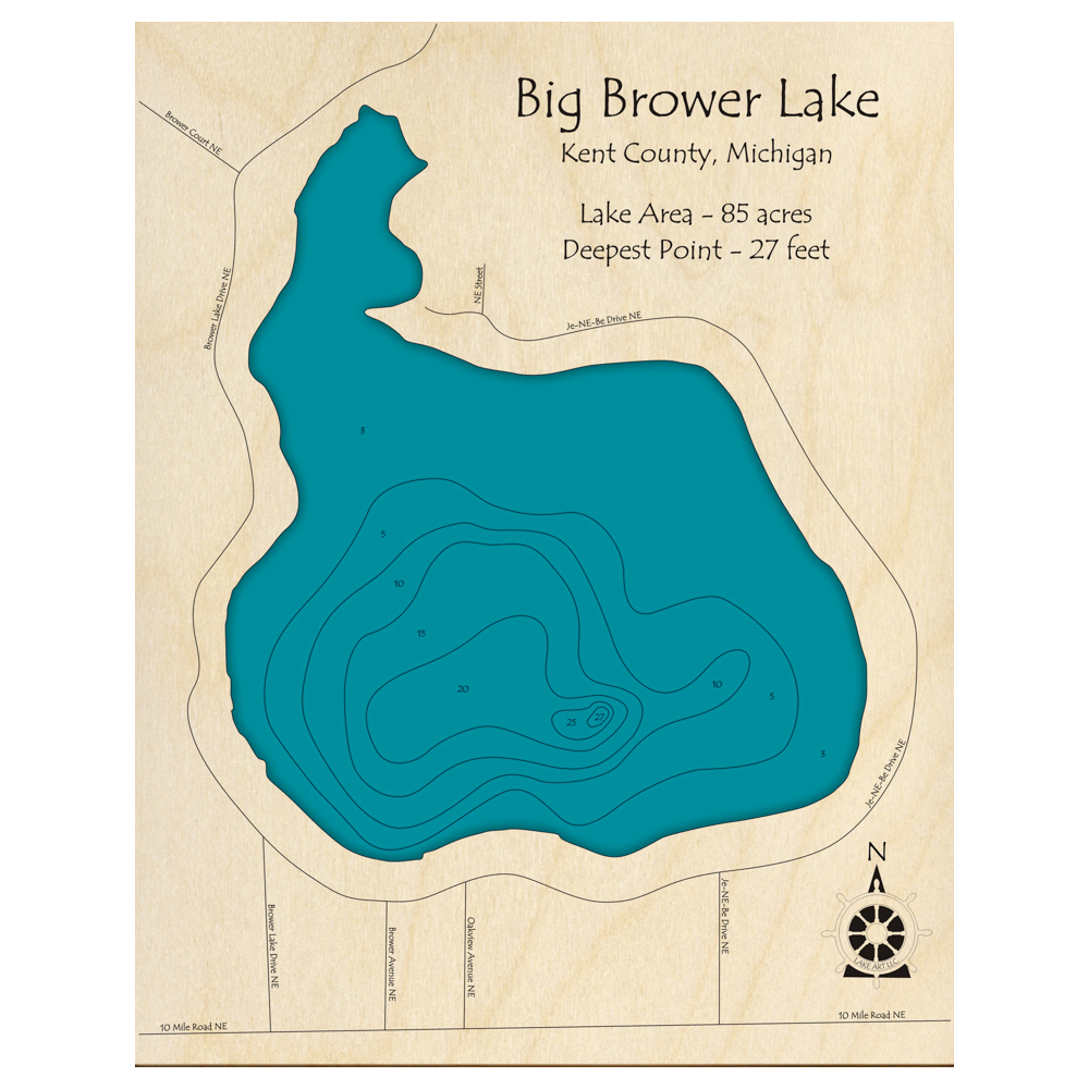 Big Brower Lake, Michigan 3D Custom Wood Map – Lake Art LLC