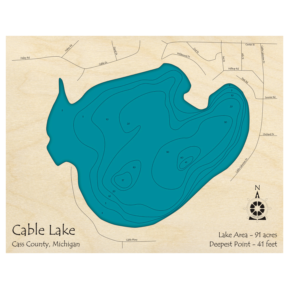Cable Lake, Michigan 3D Custom Wood Map – Lake Art LLC
