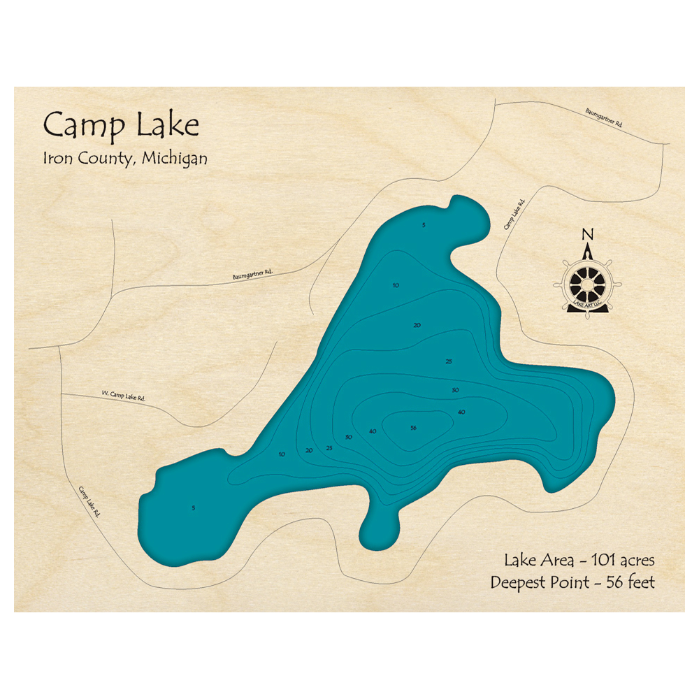 Camp Lake, Michigan 3D Custom Wood Map – Lake Art LLC