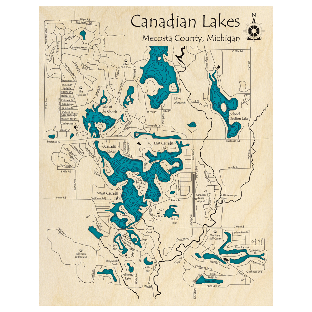 Canadian Lakes, Michigan 3D Custom Wood Map – Lake Art LLC