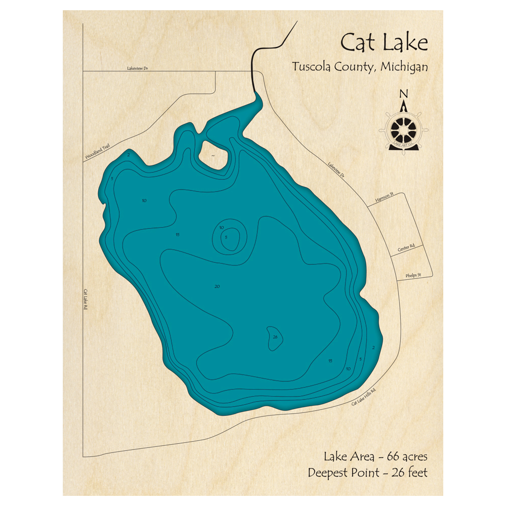 Cat Lake, Michigan 3D Custom Wood Map – Lake Art LLC