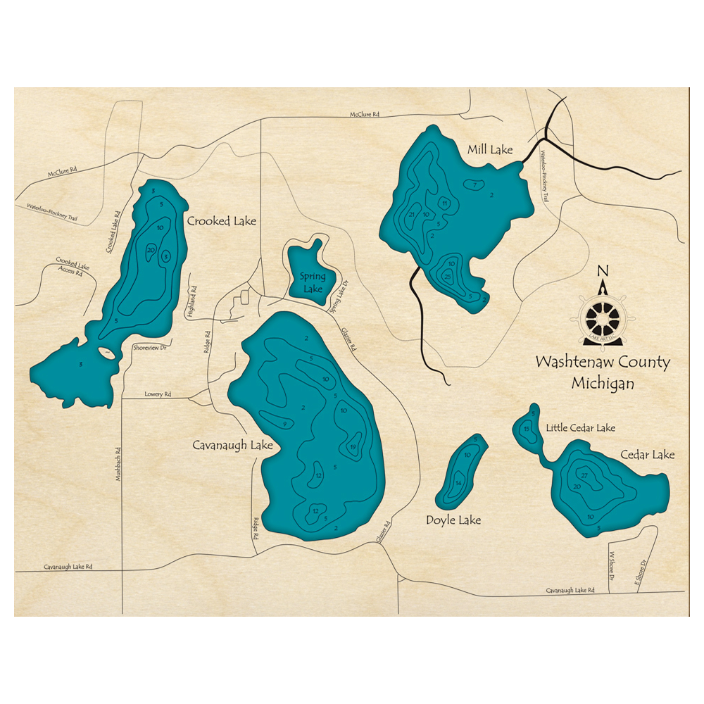 Crooked Lake, Michigan 3D Custom Wood Map – Lake Art LLC