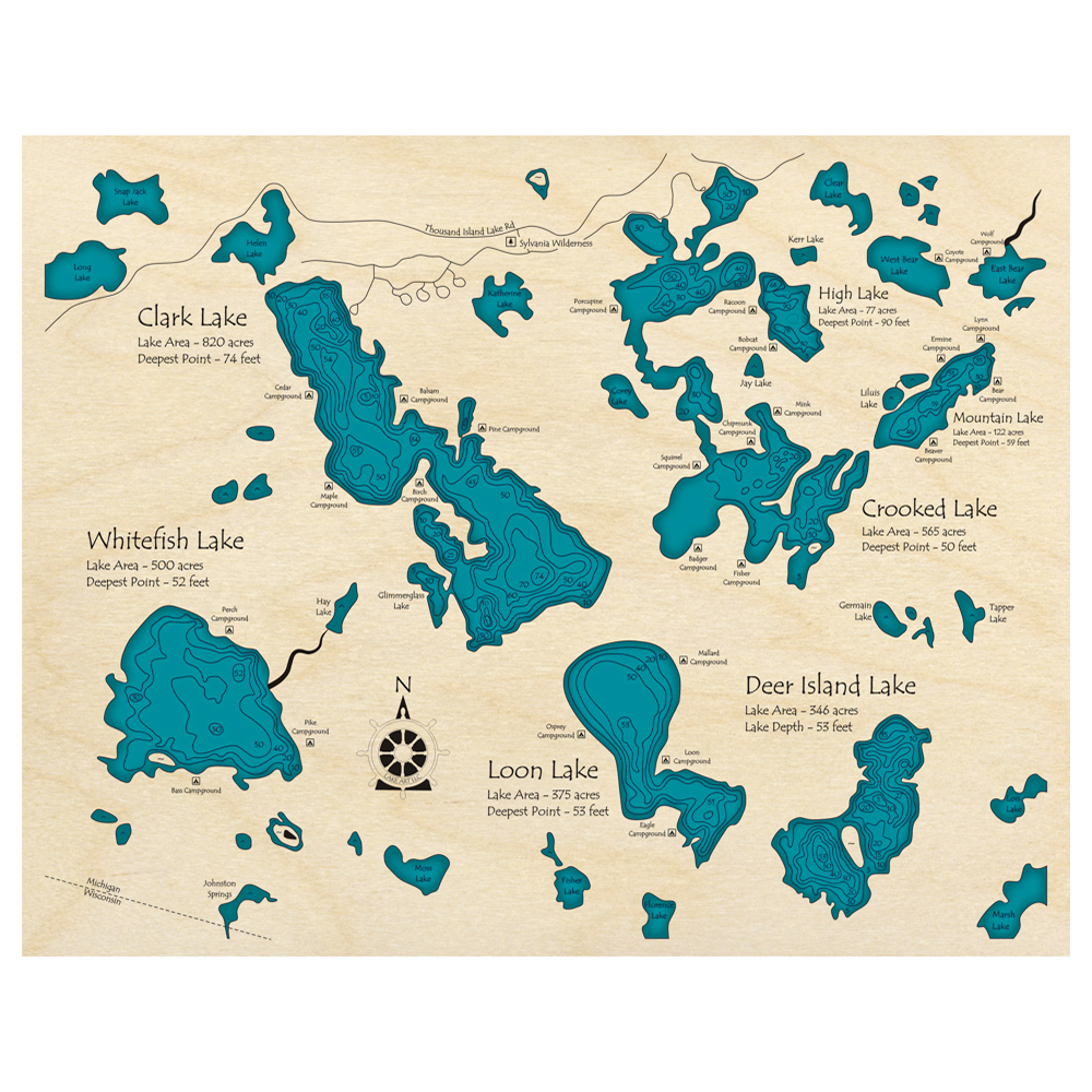 Clark Lake, Michigan 3D Custom Wood Map – Lake Art LLC