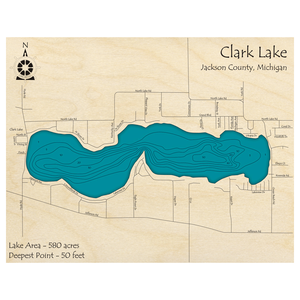 Clark Lake, Michigan 3D Custom Wood Map – Lake Art LLC