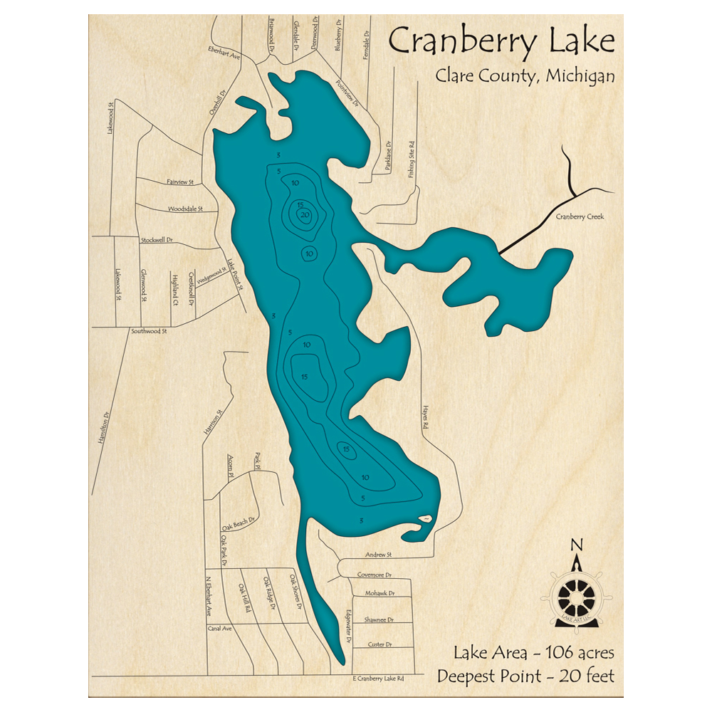 Cranberry Lake, Michigan 3D Custom Wood Map – Lake Art LLC