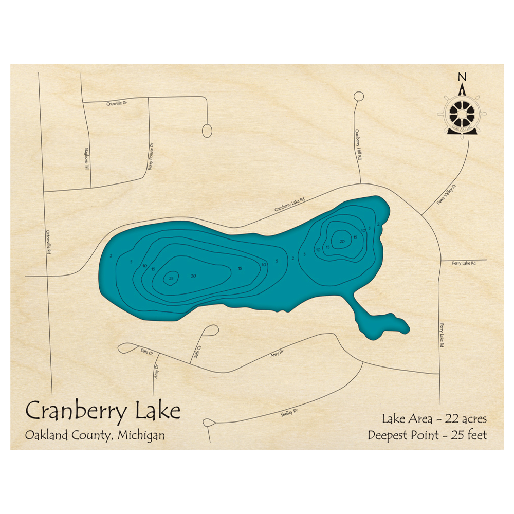Cranberry Lake, Michigan 3D Custom Wood Map – Lake Art LLC