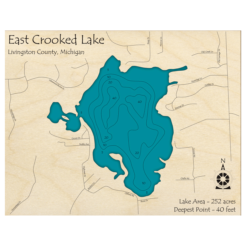 Crooked Lake, Michigan 3D Custom Wood Map – Lake Art LLC