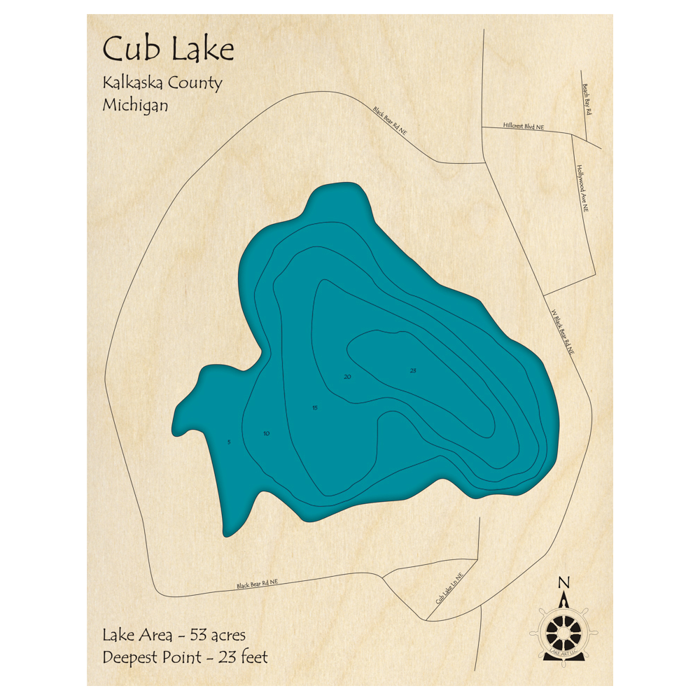 Cub Lake, Michigan 3D Custom Wood Map – Lake Art LLC