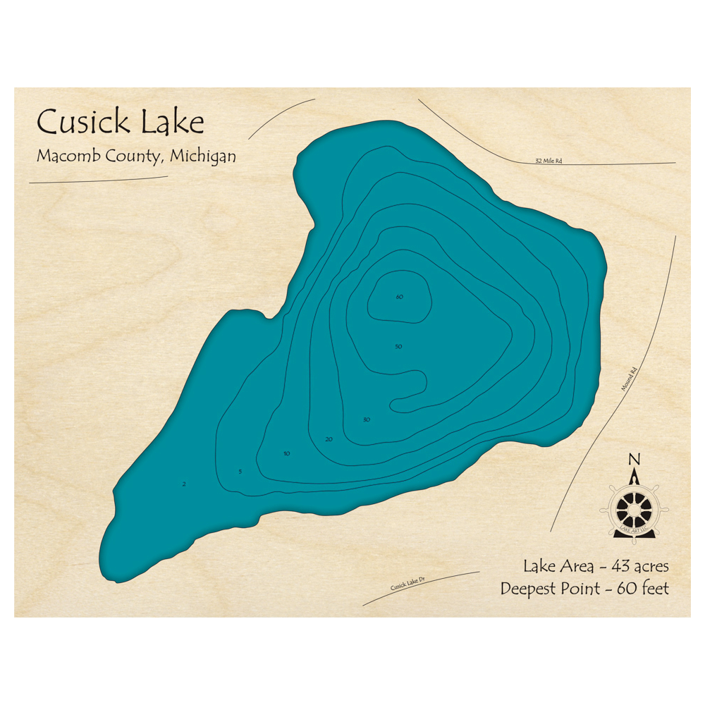 Cusick Lake, Michigan 3D Custom Wood Map – Lake Art LLC