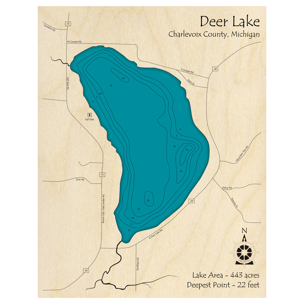 Deer Lake, Michigan 3D Custom Wood Map – Lake Art LLC