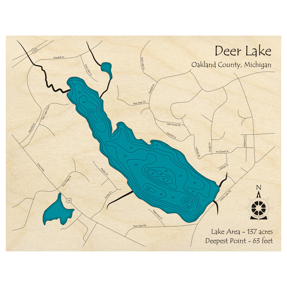 Deer Lake, Michigan 3D Custom Wood Map – Lake Art LLC