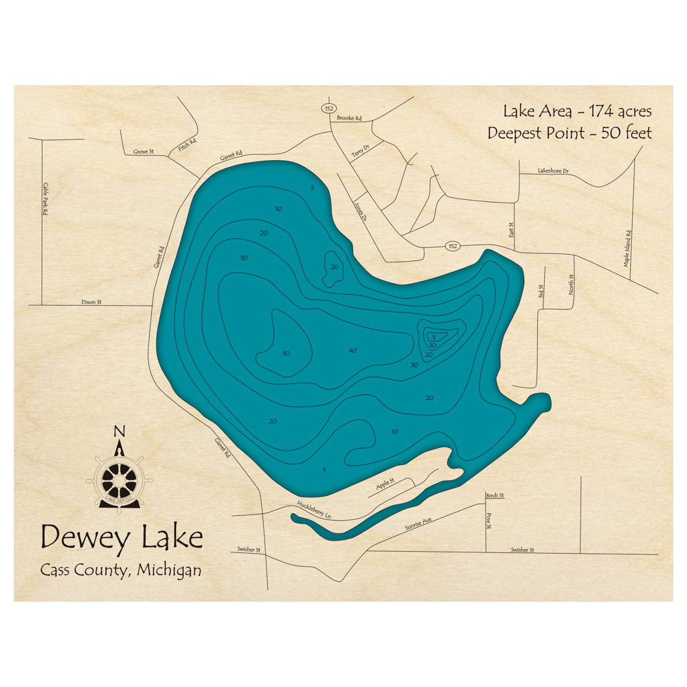 Dewey Lake, Michigan 3D Custom Wood Map – Lake Art LLC