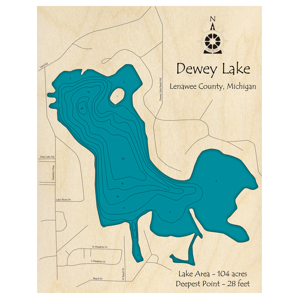 Dewey Lake, Michigan 3D Custom Wood Map – Lake Art LLC