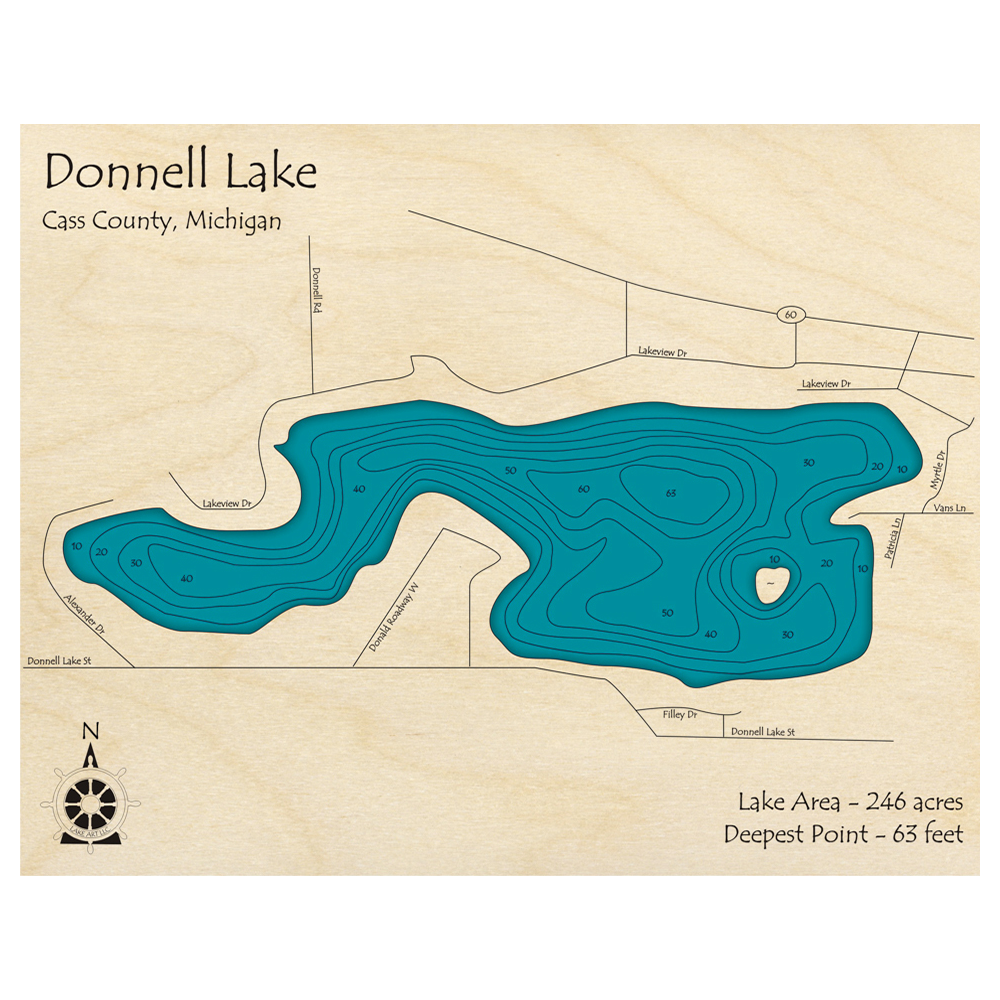 Donnell Lake, Michigan 3D Custom Wood Map – Lake Art LLC
