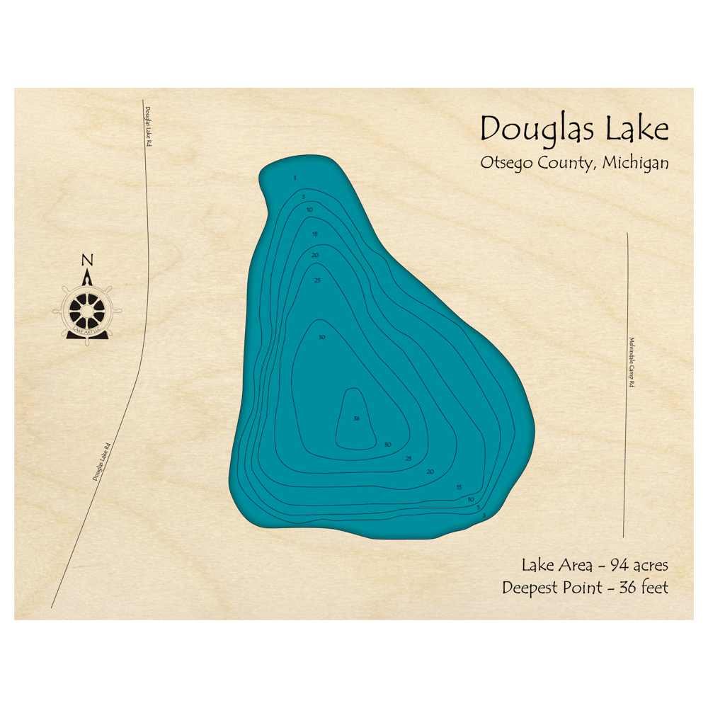 Douglas Lake, Michigan 3D Custom Wood Map – Lake Art LLC