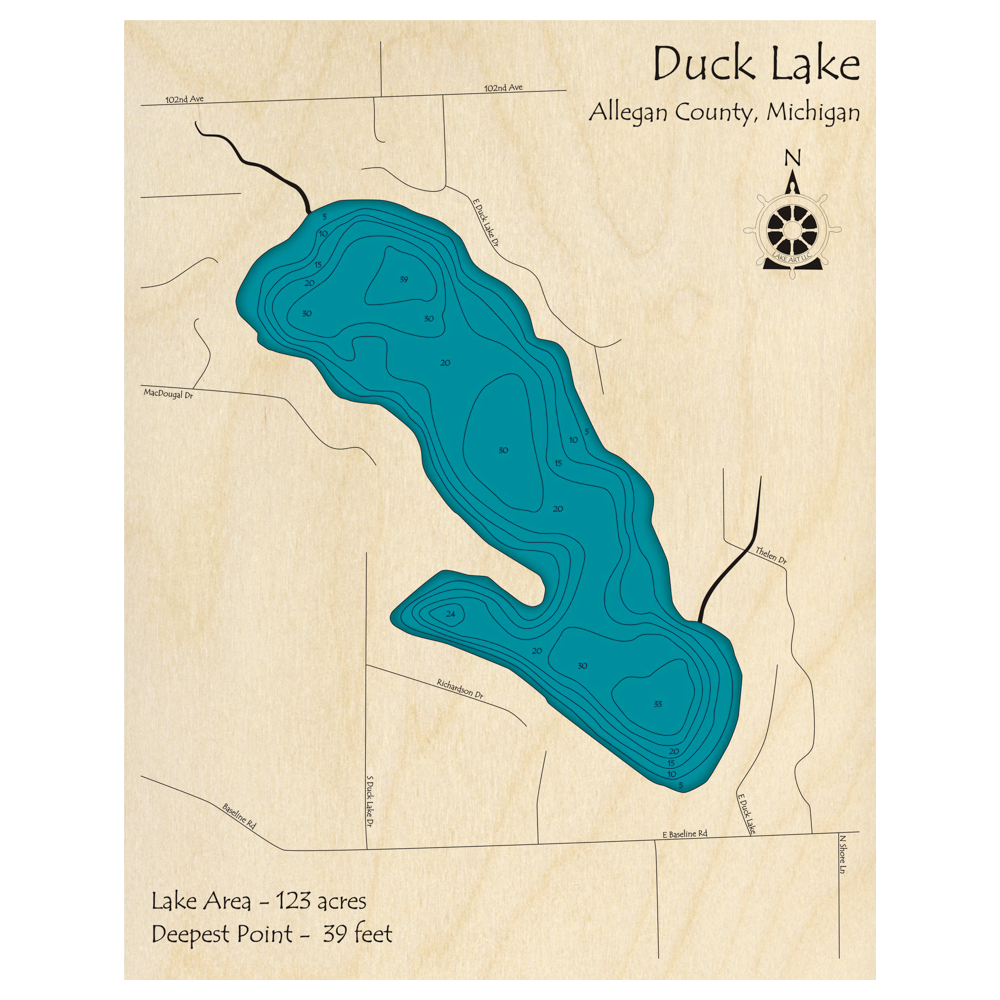 Duck Lake, Michigan 3D Custom Wood Map – Lake Art LLC