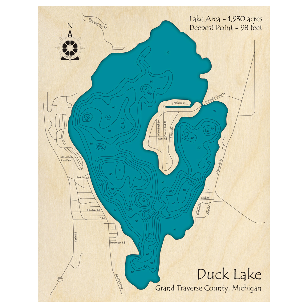 Duck Lake, Michigan 3D Custom Wood Map – Lake Art LLC