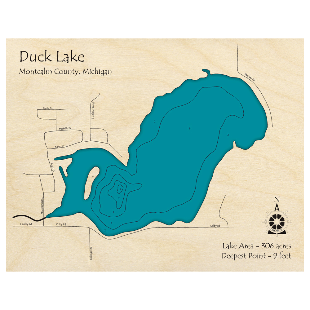 Duck Lake, Michigan 3D Custom Wood Map – Lake Art LLC