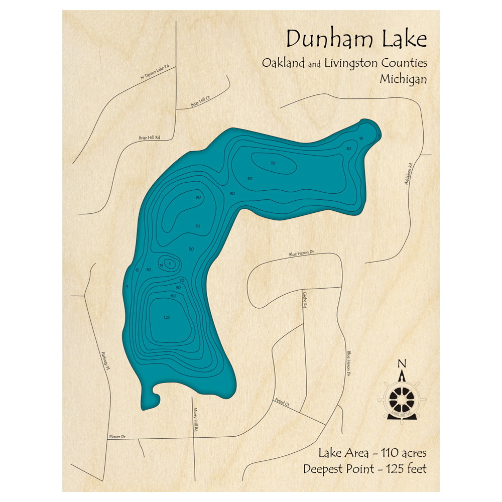 Dunham Lake, Michigan 3D Custom Wood Map – Lake Art LLC