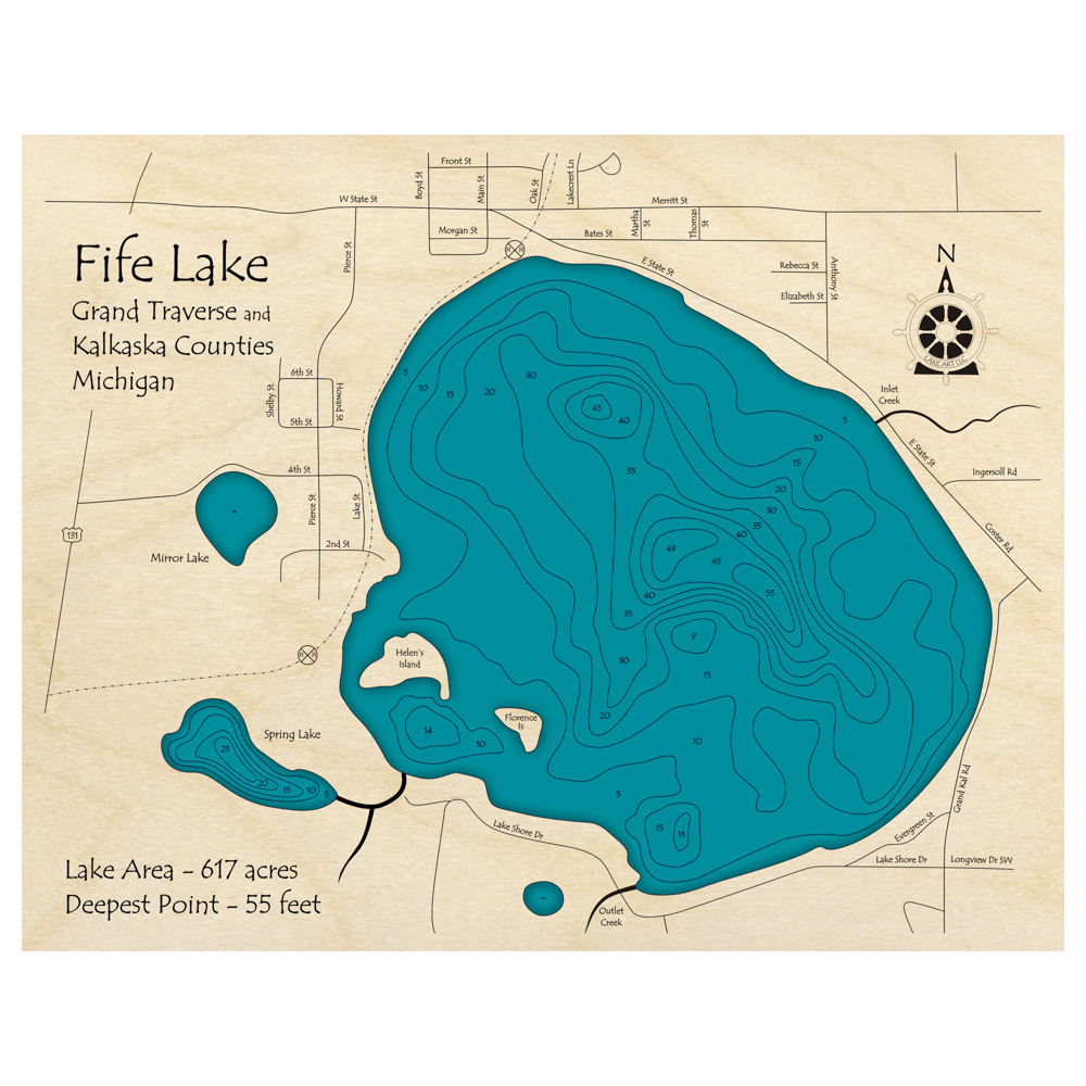 Fife Lake, Michigan 3D Custom Wood Map – Lake Art LLC