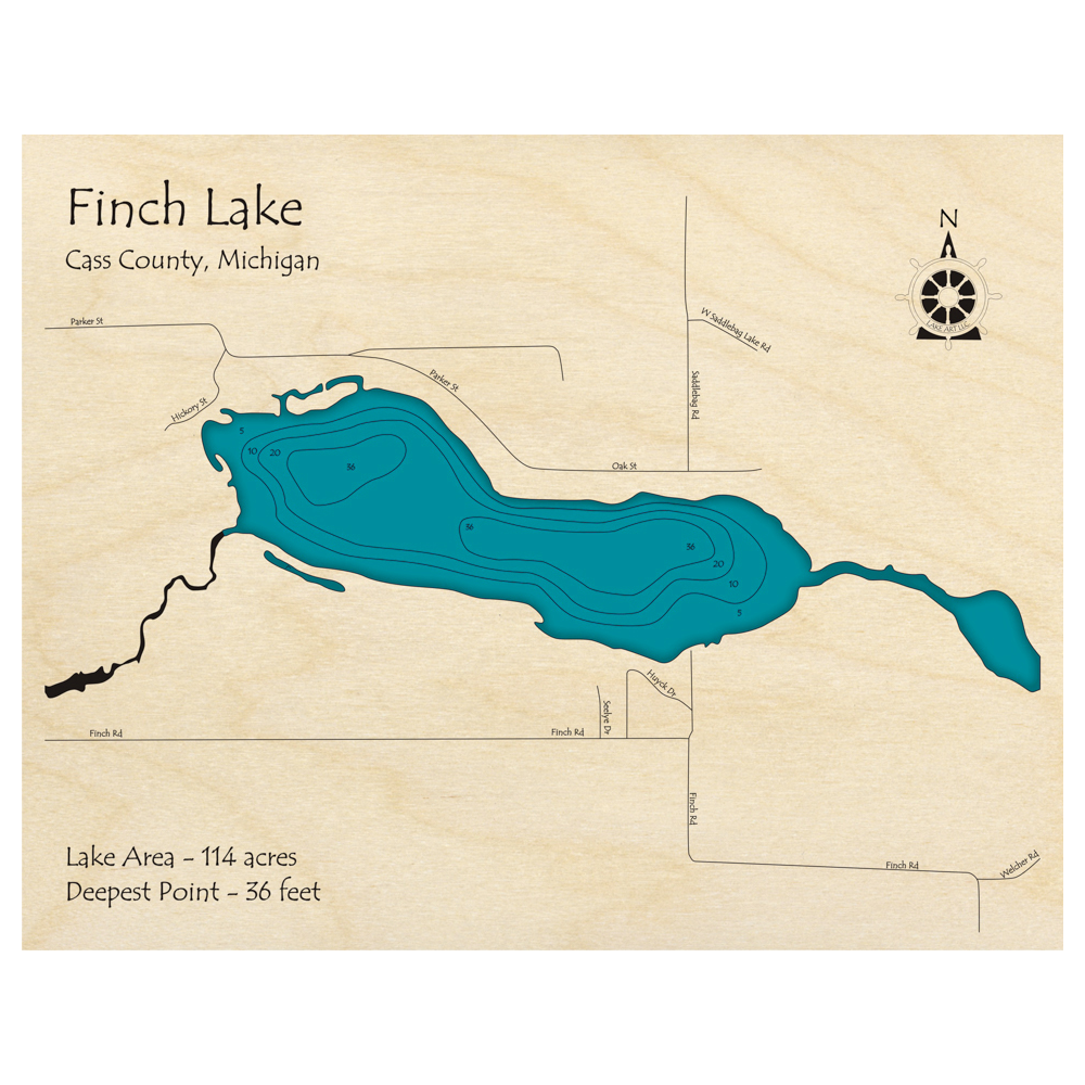 Finch Lake, Michigan 3D Custom Wood Map – Lake Art LLC