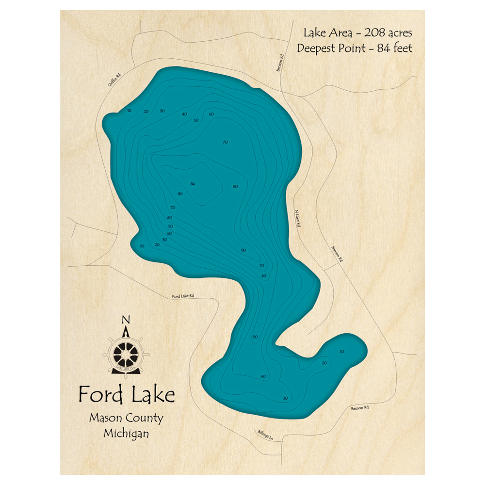 Ford Lake, Michigan 3D Custom Wood Map – Lake Art LLC