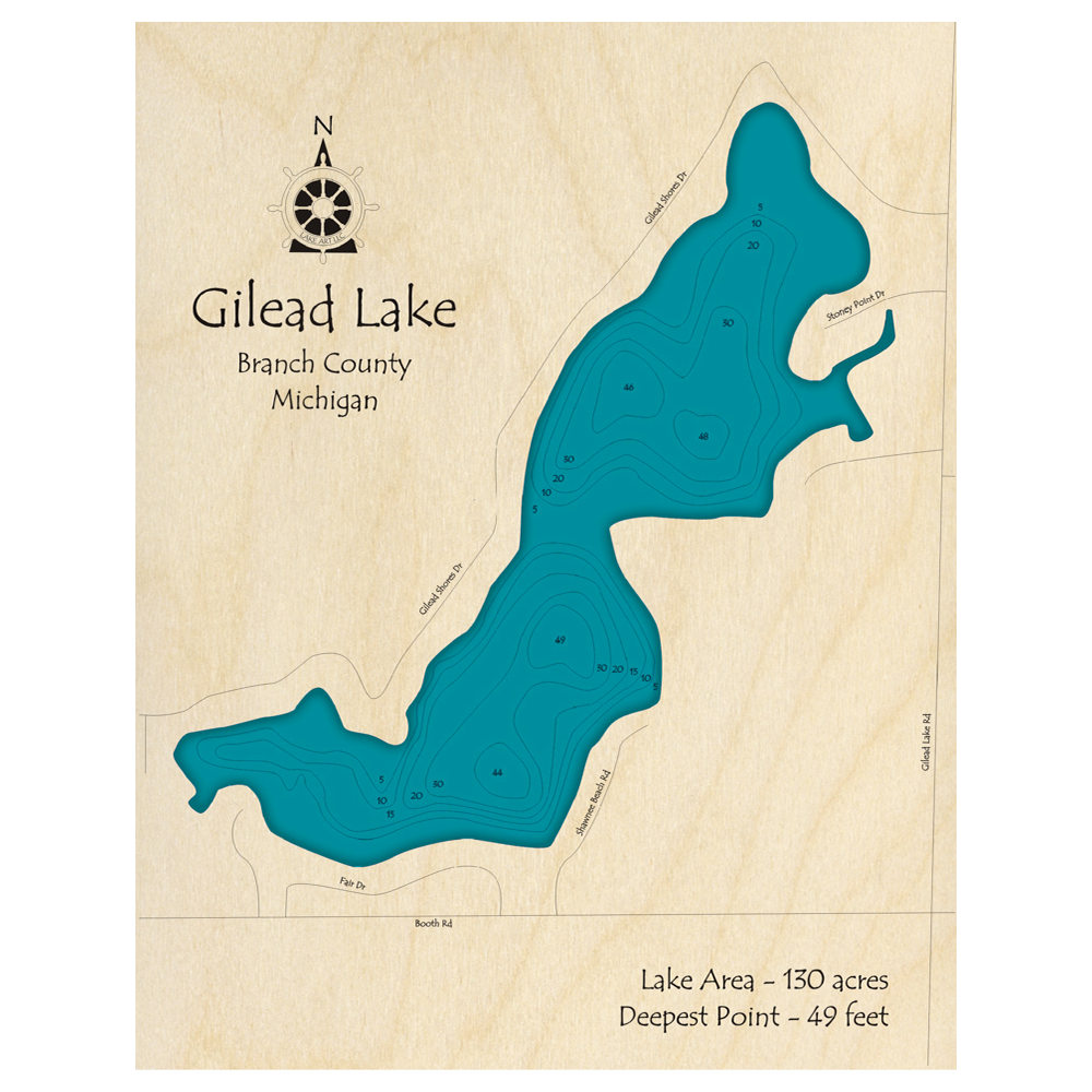 Gilead Lake, Michigan 3D Custom Wood Map – Lake Art LLC