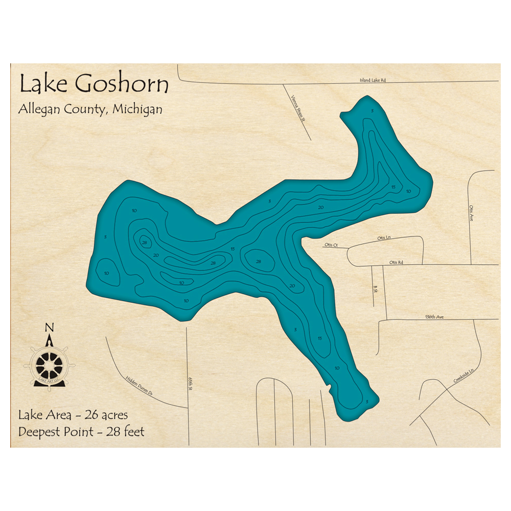 Lake Goshorn, Michigan 3D Custom Wood Map – Lake Art LLC